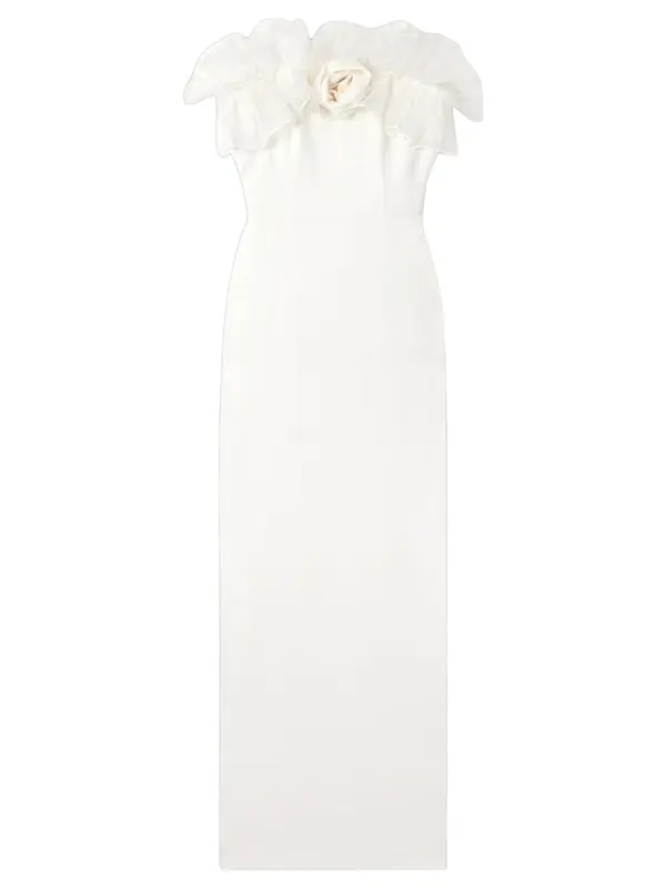 Alessandra Rich Strapless Appliquéd Ruffled Gown - Off-white