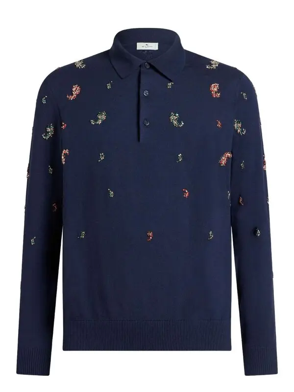 Etro Crystal-detailed Mini Paisley Polo Shirt - Blue
