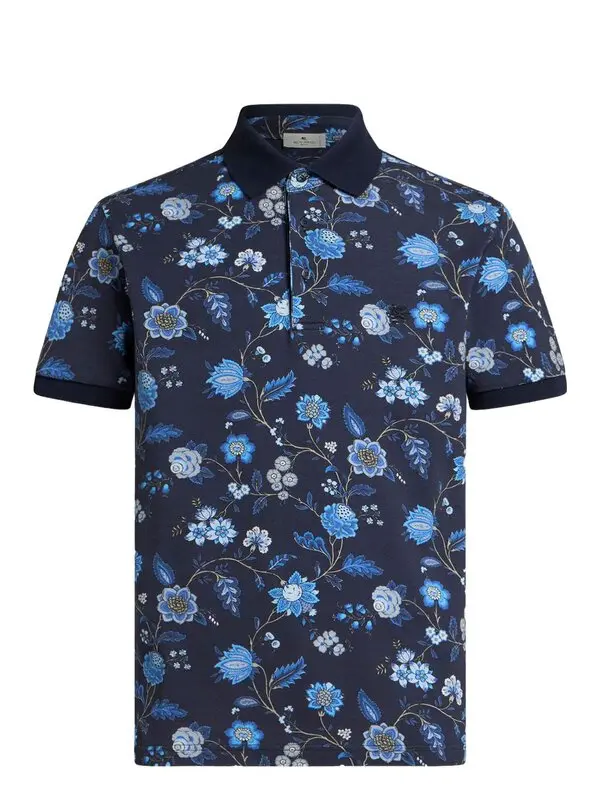 Etro Floral-print Polo Shirt - Blue