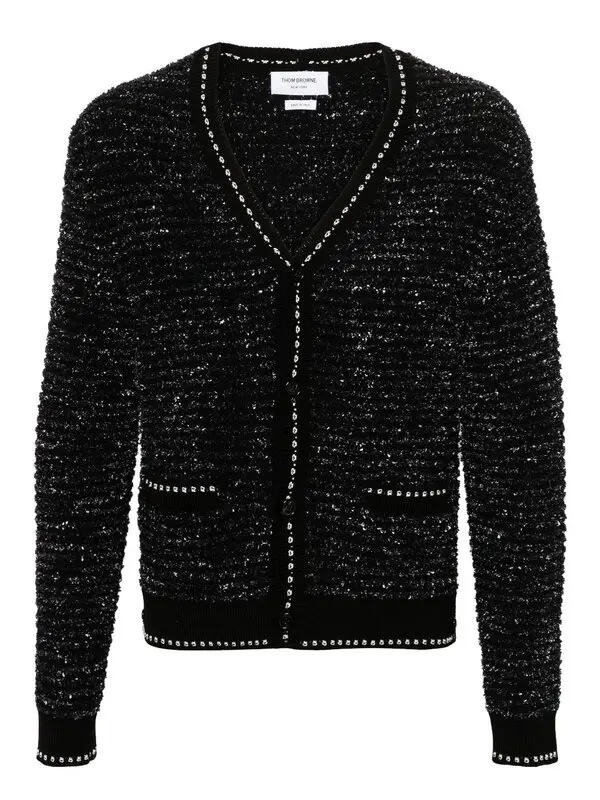Thom Browne V-neck Tweed Cardigan - Black