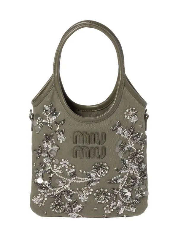 Miu Miu Ivy Embroidered Gabardine Bag - Olive Green