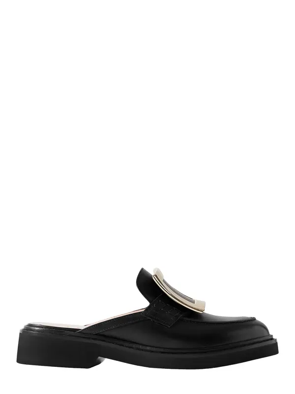 ROGER VIVIER Viv Rangers Embellished Leather Slippers - Black