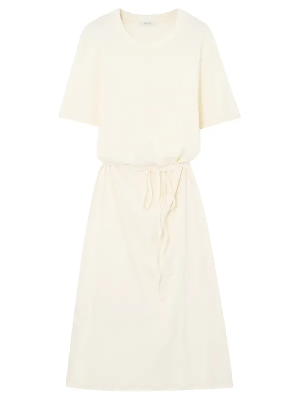LEMAIRE Belted Cotton-jersey Midi Dress - Cream
