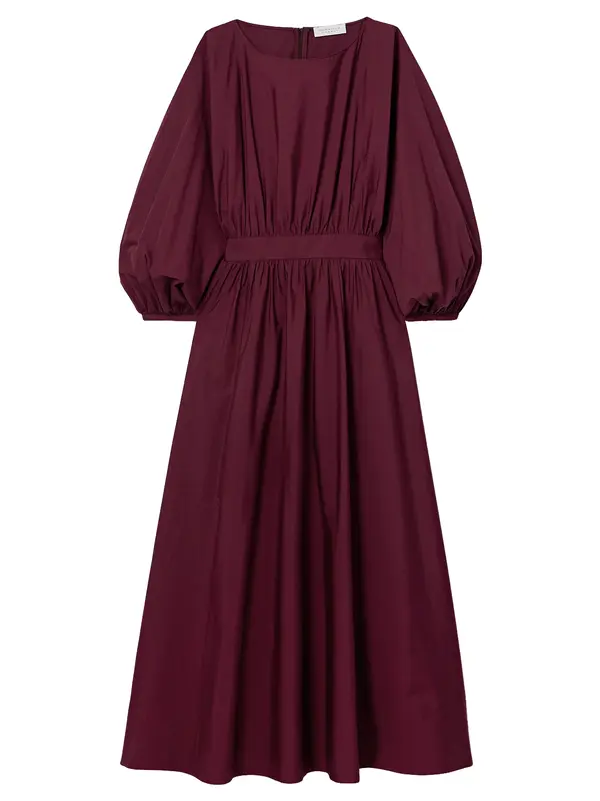 Gabriela Hearst Ahmose Gathered Cotton-poplin Midi Dress - Burgundy