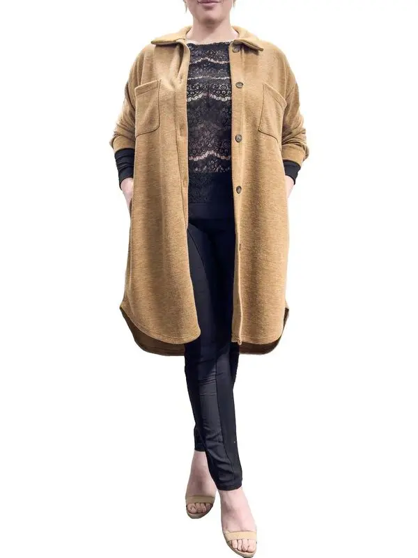 STANDARDS & PRACTICES Button-front Knit Shirt Jacket - Brown