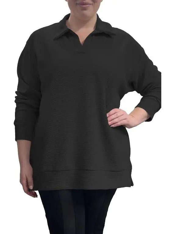 STANDARDS & PRACTICES Johnny Collar Long Sleeve Top - Black