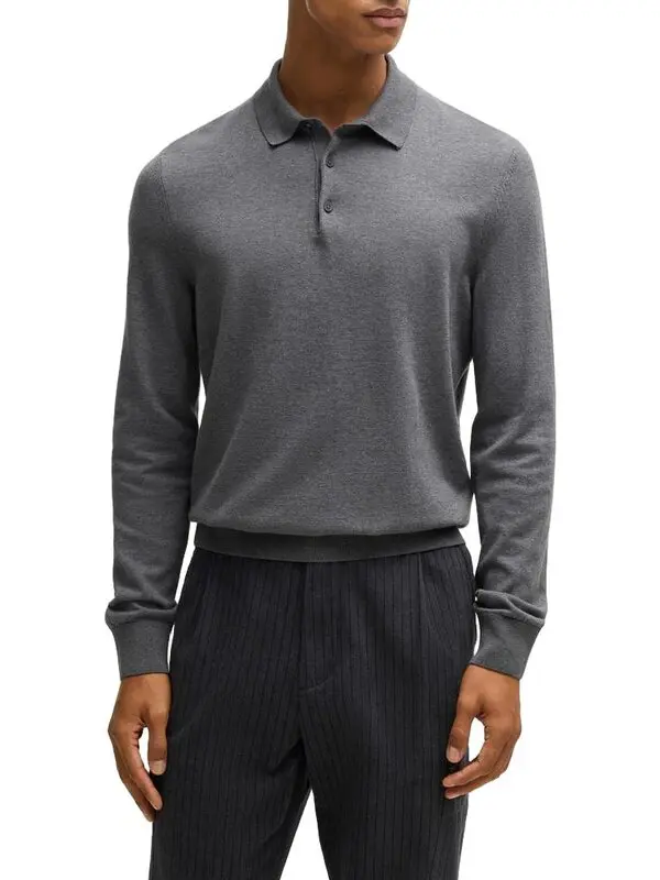 BOSS Gemello Cotton Polo Sweater - Medium Grey