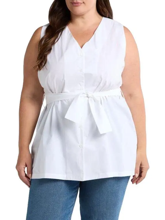 HARSHMAN Reya Tie Waist Poplin Top - White