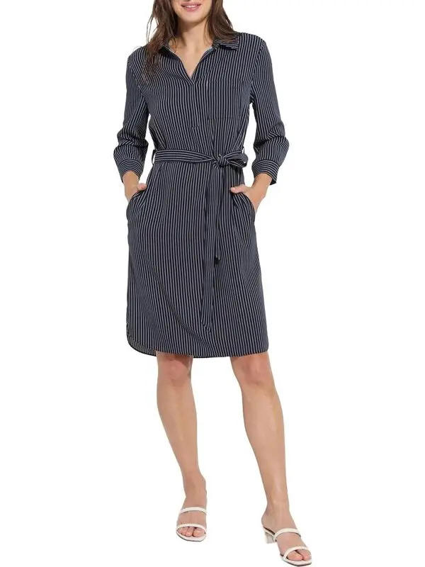 Lyssé Stripe Popover Shirtdress - Marine Pinstripe
