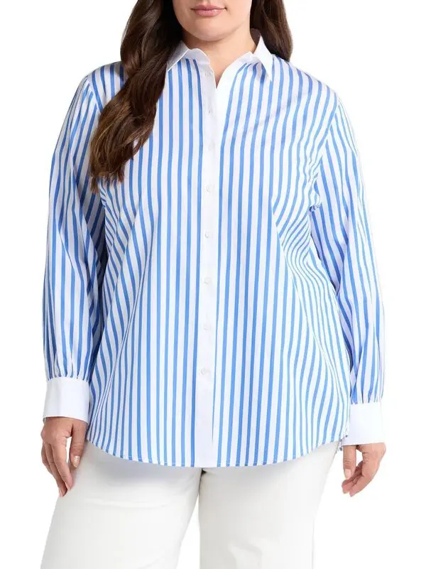 HARSHMAN Franklin Cotton Stripe Button-up Shirt - Indigo Stripes