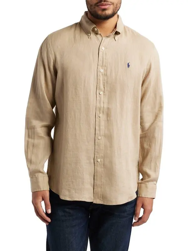 Polo Ralph Lauren Solid Linen Button-down Shirt - Beige