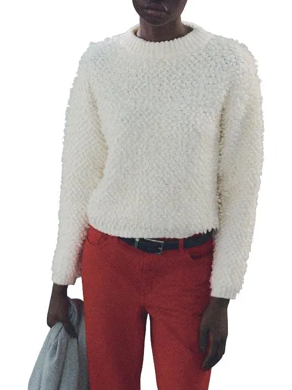 Mango Bouclé Crewneck Sweater - Ecru