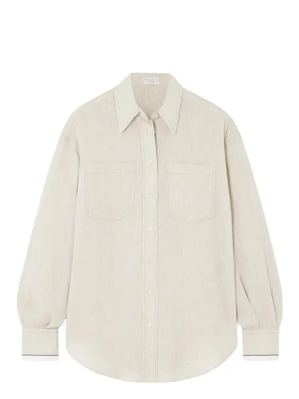 Brunello Cucinelli Bead-embellished Linen Shirt - Neutrals