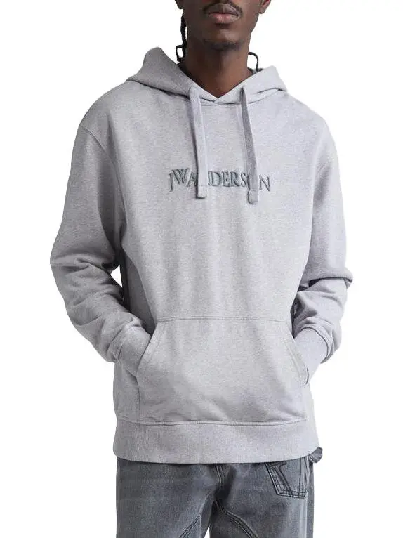 JW Anderson Logo Embroidered Hoodie - Grey Melange