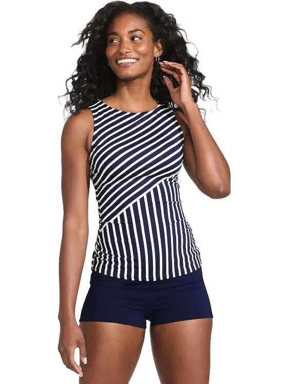 LANDS' END Ddd-cup Chlorine Resistant High Neck Upf 50 Tankini Swimsuit Top - Deep Sea Mixed Diagonal Stripe