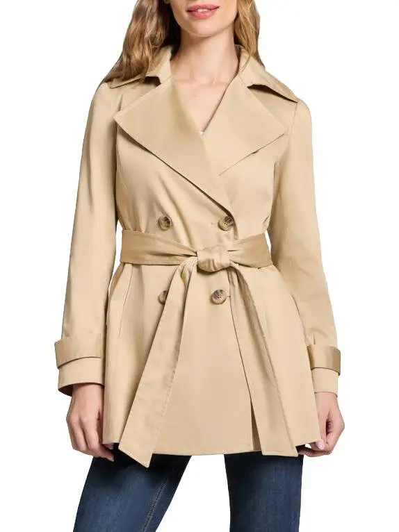 Jones New York Stretch Cotton Sateen Double Breasted Trench Coat - Jones Khaki