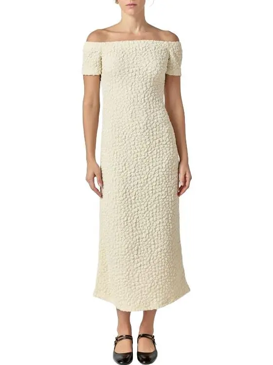 English Factory Textured Off-the-shoulder Midi Dress - Cream