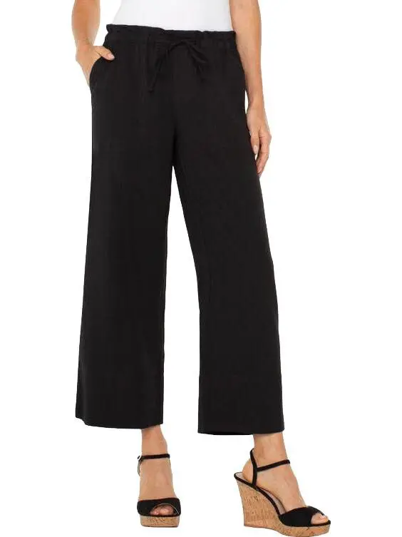 LIVERPOOL Tie Waist Ankle Wide Leg Pants - Black