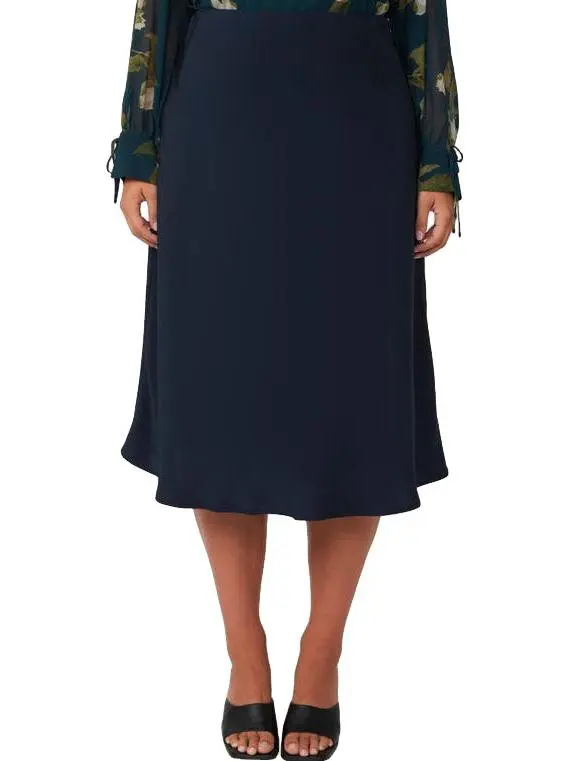 ESTELLE Azura Satin Midi Skirt - Midnight Navy