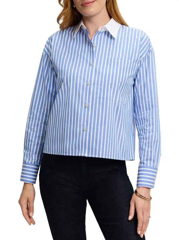 Foxcroft Marina Stripe Cotton Button-up Shirt - Periwinkle
