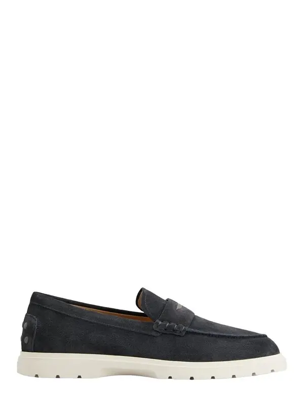 TOD'S Suede Leather Loafers With Strap And Engraved Logo - Blue