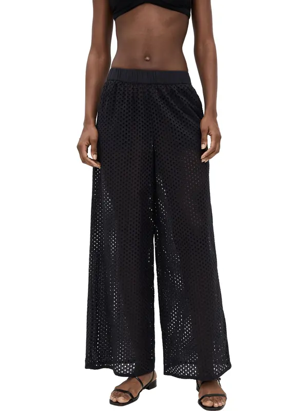 Solid & Striped The Delaney Wide Leg Eyelet Pants - Black