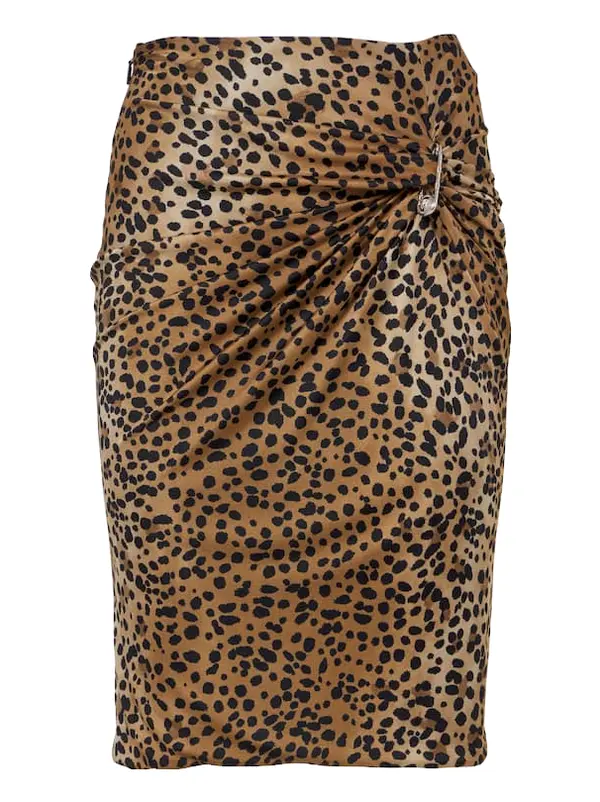 Versace Safety Pin Leopard-print Skirt - Brown