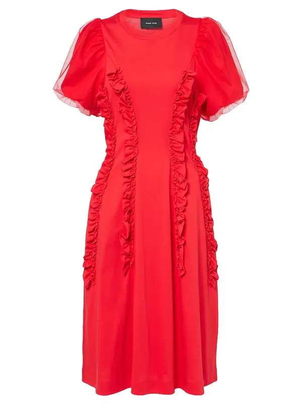 Simone Rocha Ruffled Cotton Tulle Midi Dress - Red