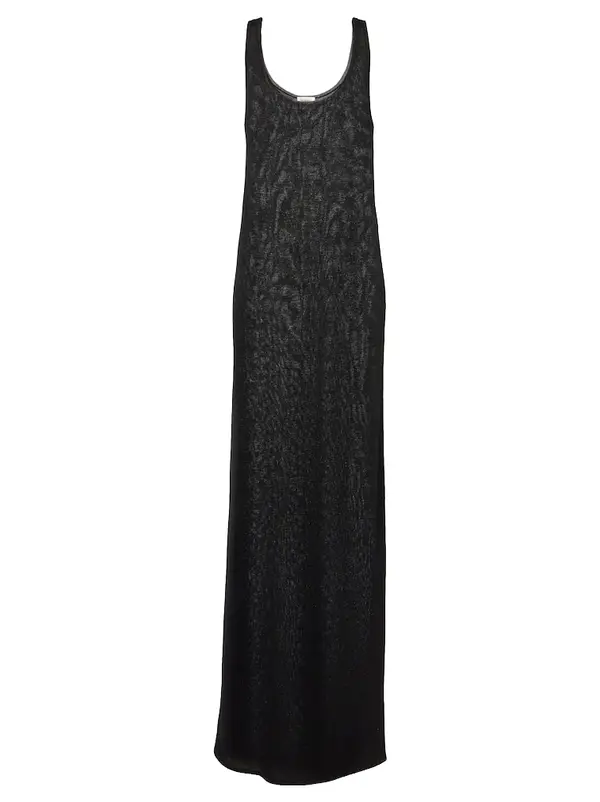 Saint Laurent Lamé Maxi Dress - Black