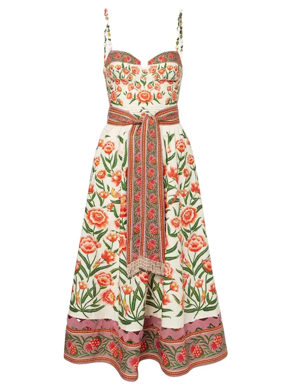 Farm Rio Printed Cotton Midi Dress - White