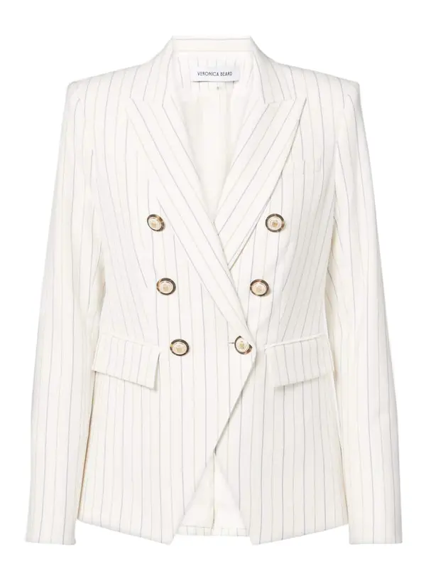 Veronica Beard Miller Striped Double-breasted Blazer - White