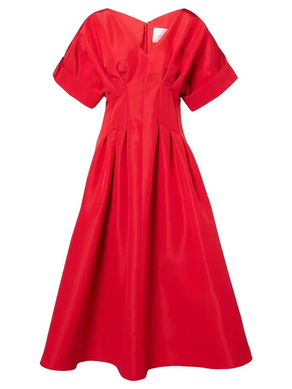 Carolina Herrera Gathered Silk Midi Dress - Red
