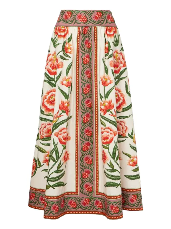 Farm Rio Printed Cotton Midi Skirt - Multicoloured