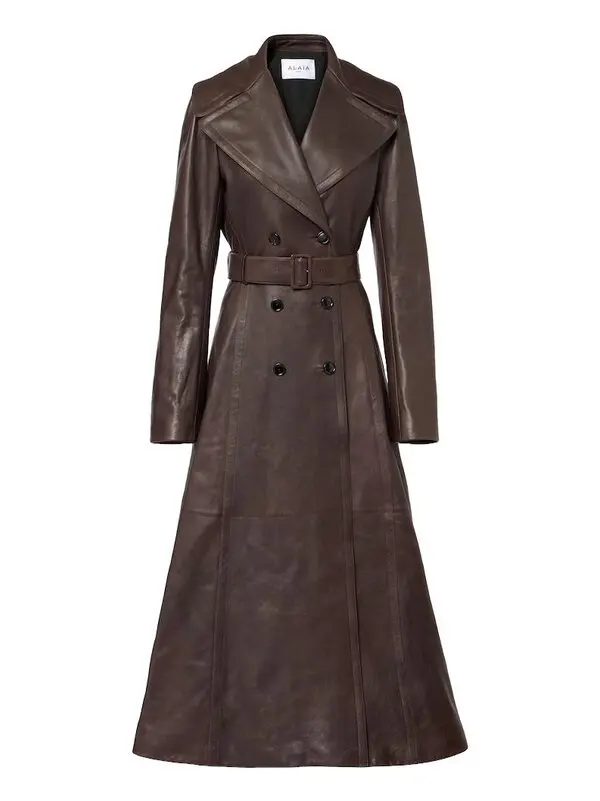 Alaïa Leather Double-breasted Coat - Brown