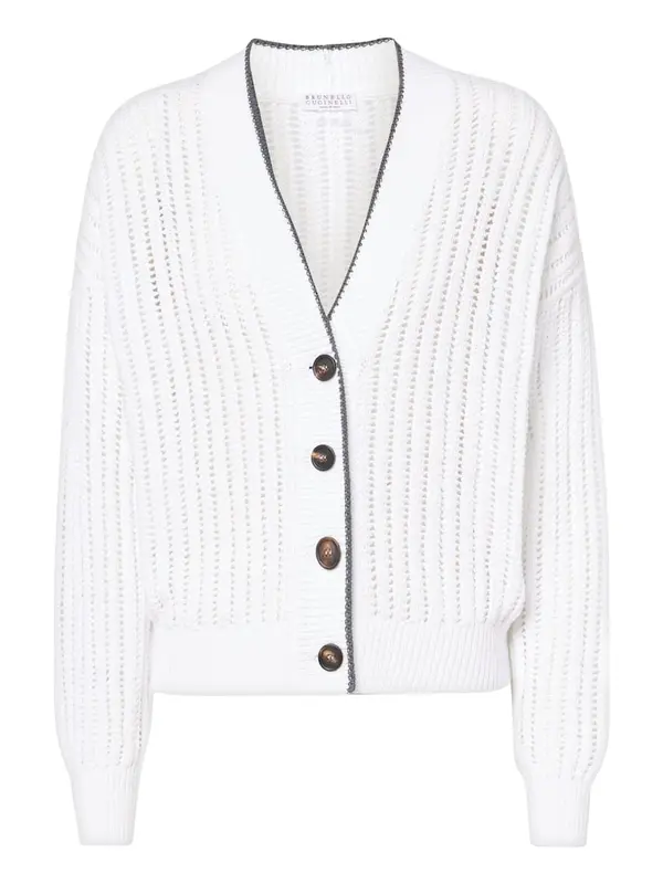 Brunello Cucinelli Ribbed-knit Cotton Cardigan - White
