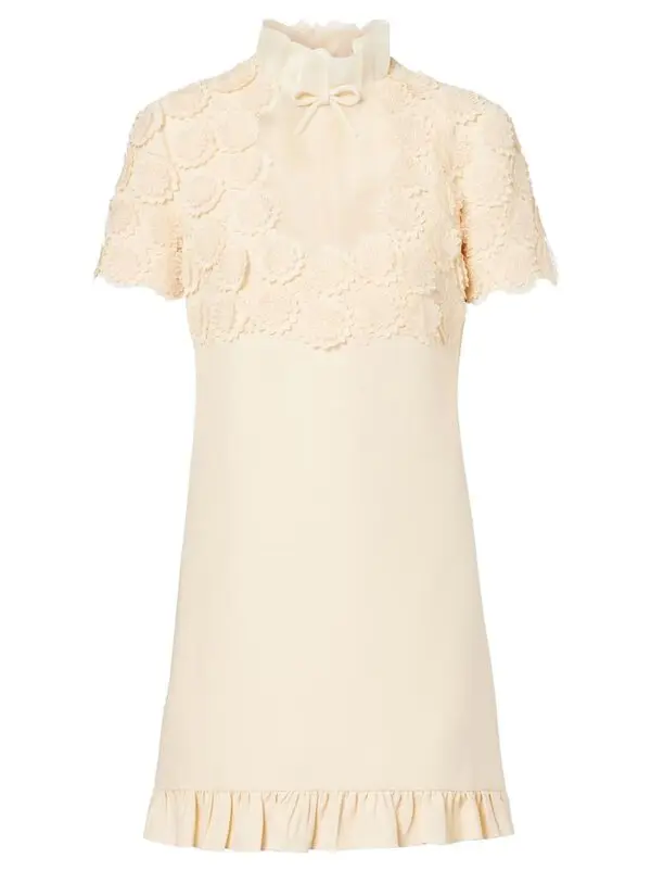 Valentino Garavani Crepe Couture Embroidered Mini Dress - Beige
