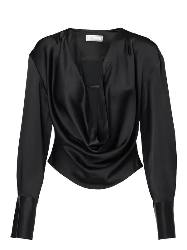 Blumarine Envers Draped Satin Top - Black