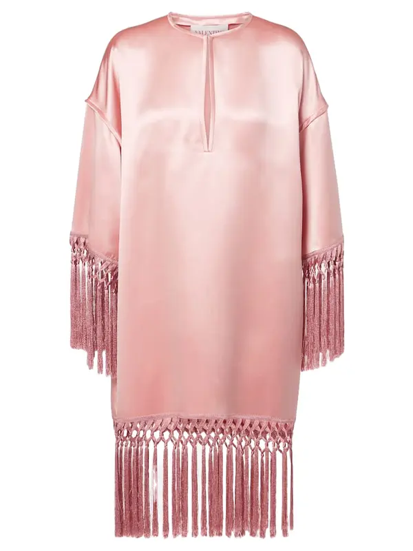 Valentino Garavani Fringed Silk Duchess Satin Minidress - Pink