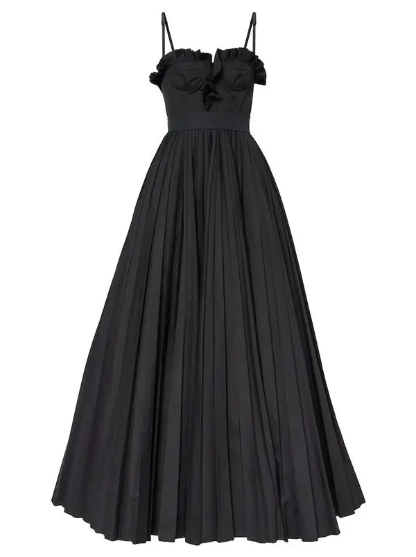 Giambattista Valli Ruched Pleated Cotton Gown - Black