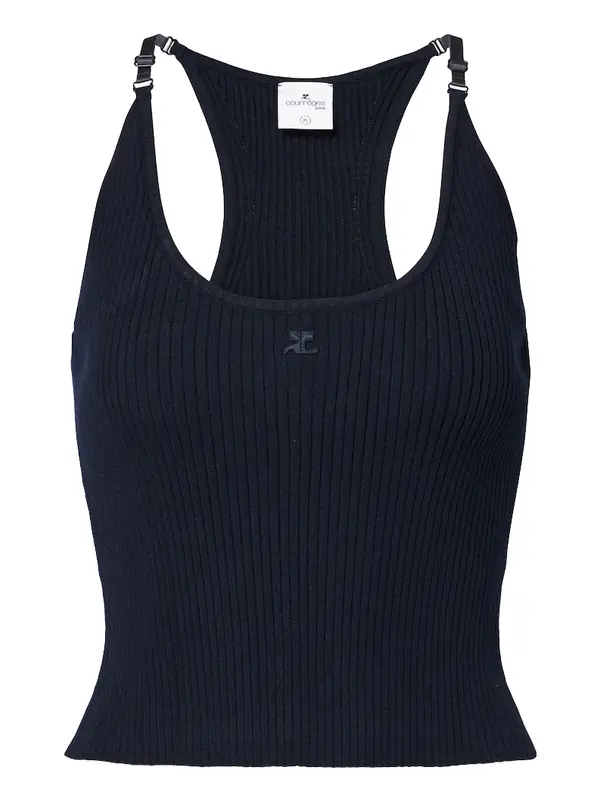 COURREGES Courrèges Logo Ribbed-knit Tank Top - Blue