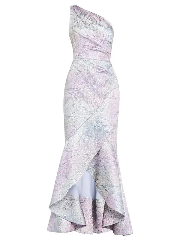 Rickie Freeman For Teri Jon High-low Metallic Jacquard Gown - Pnkslv