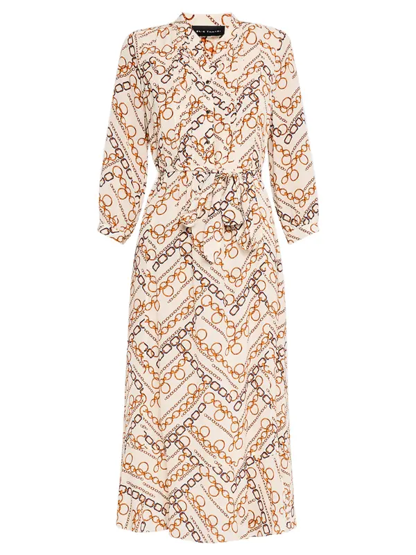 Elie Tahari Mila Chain-print Midi Shirt Dress - Gilded Chain With White Ground