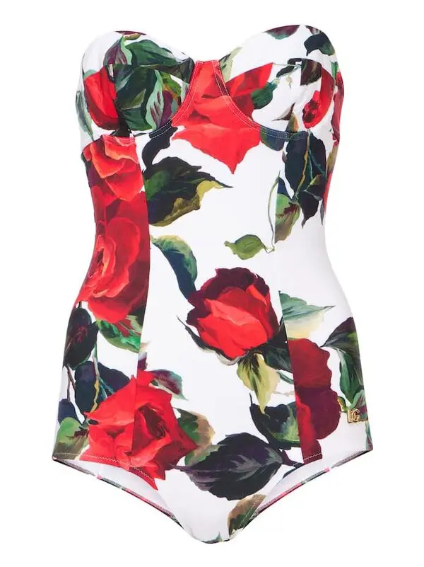 Dolce & Gabbana Floral Print One Piece Swimsuit - Red