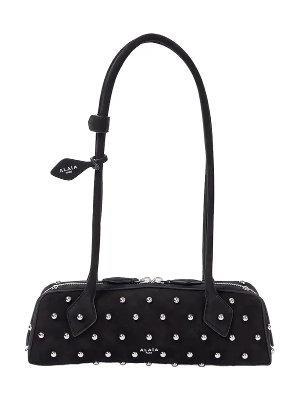 Alaïa Le Teckel Small Studded Suede Shoulder Bag - Black
