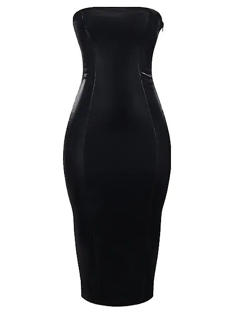 MISTRESS ROCKS Bandeau Vinyl Midi Dress - Black