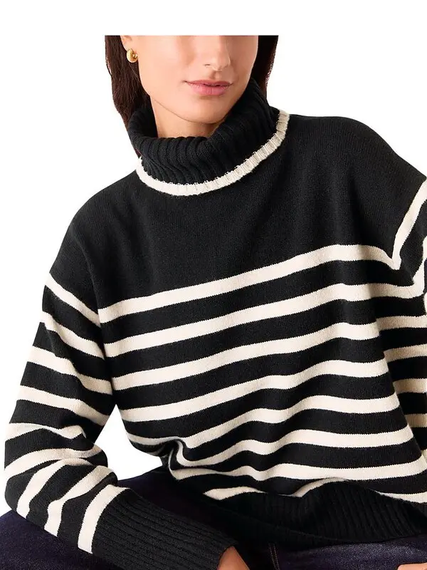 Whistles High Neck Striped Wool Sweater - Black/multi