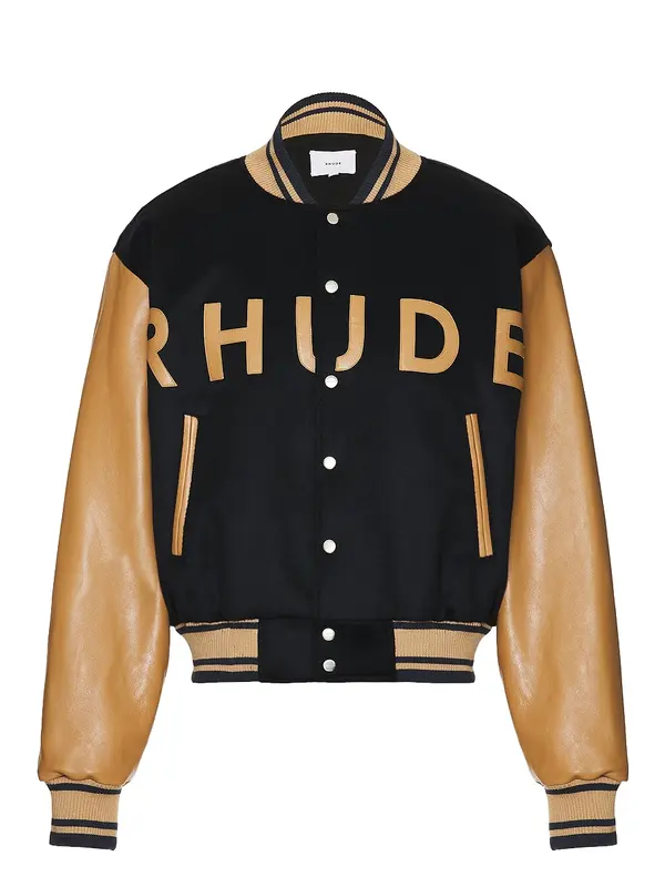 Rhude Logo Varsity Jacket - Navy & Camel