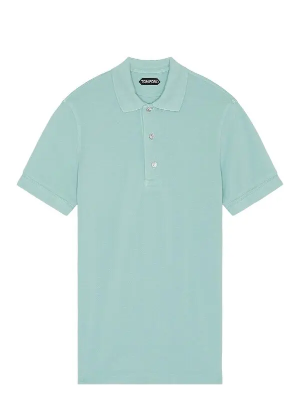 TOM FORD Lyocell Piquet Polo In Mint - Dusty Blue