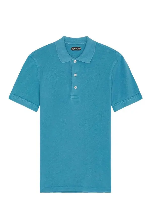 TOM FORD Lyocell Piquet Polo In Mint - Faded Blue