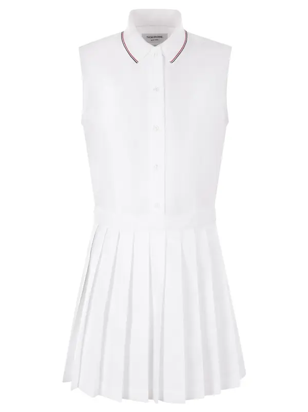 Thom Browne Pleated Skirt Shirt Dress - White